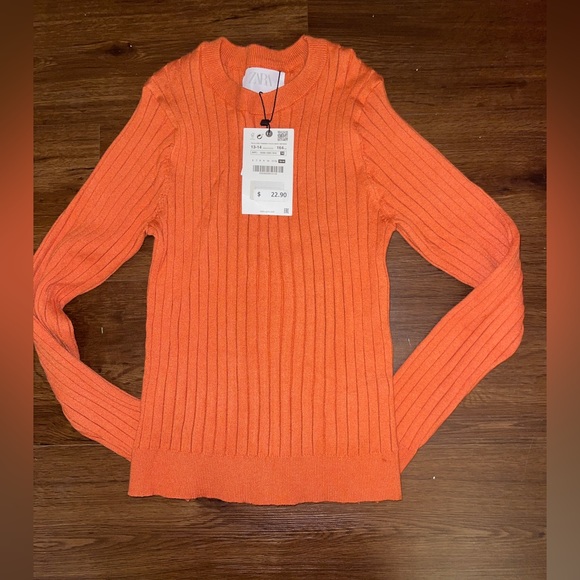 Zara | Shirts & Tops | Zara Kids Orange Ribbed Knit Sweater | Poshmark
